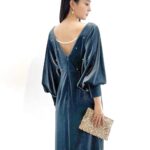【Ameri VINTAGE】BACK OPEN PEARL VELOUR DRESS | FIORI